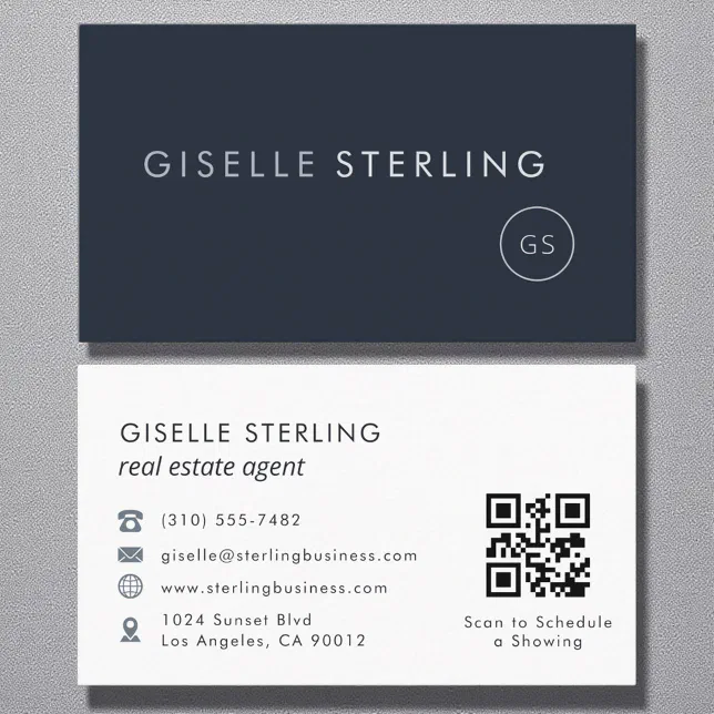 Real Estate Agent QR Code Navy Blue Luxury Business Card | Zazzle
