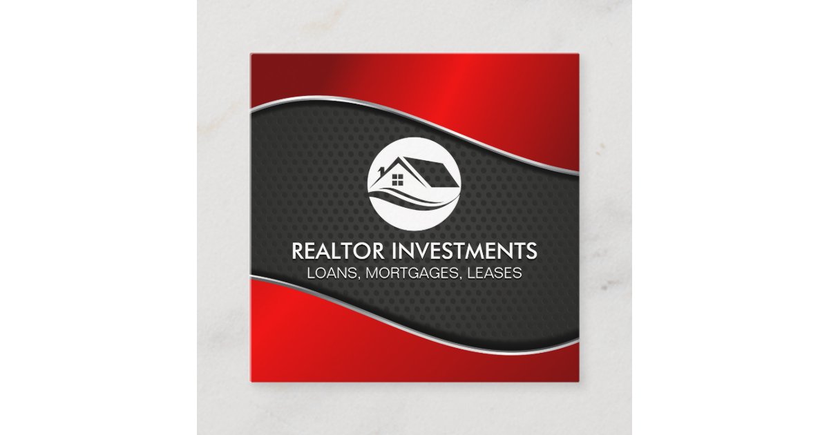 Real Estate Agent | Red Metallic | Perforated Mesh Square Business Card ...