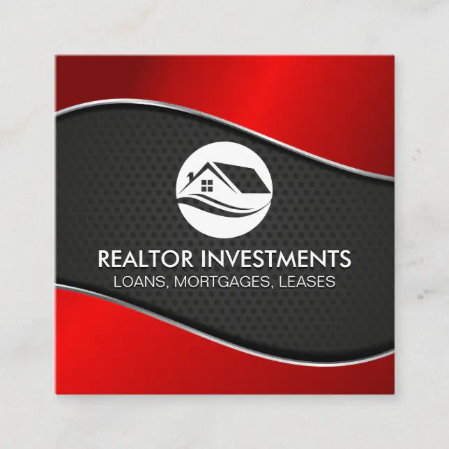 Real Estate Agent | Red Metallic | Perforated Mesh Square Business Card ...