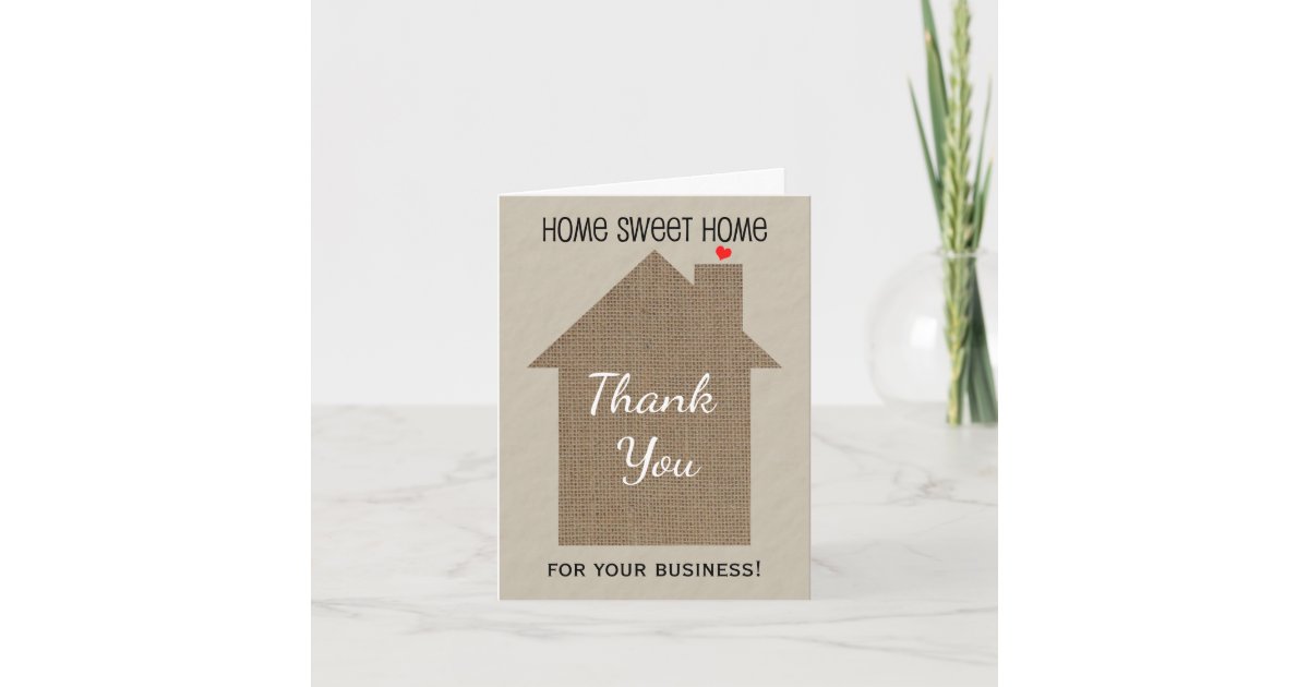 Real Estate Agent Thank You Note Card with Burlap | Zazzle