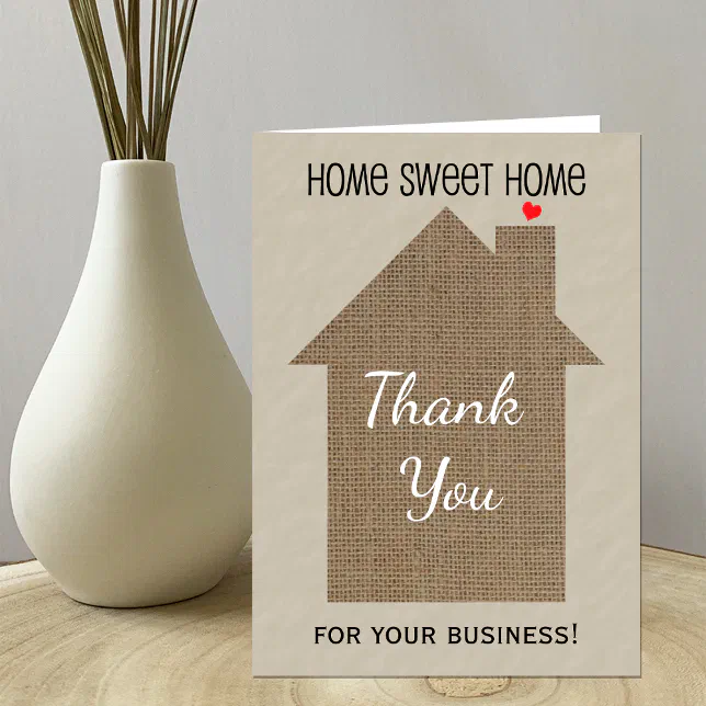 Real Estate Agent Thank You Note Card with Burlap | Zazzle