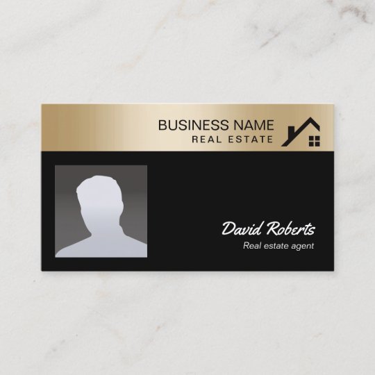 Real Estate Agent with Photo Gold Border Business Card | Zazzle.com