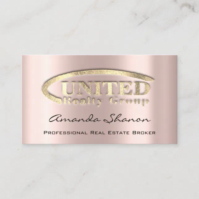 Real Estate Broker Agent Rose Gold Logo Custom Business Card | Zazzle