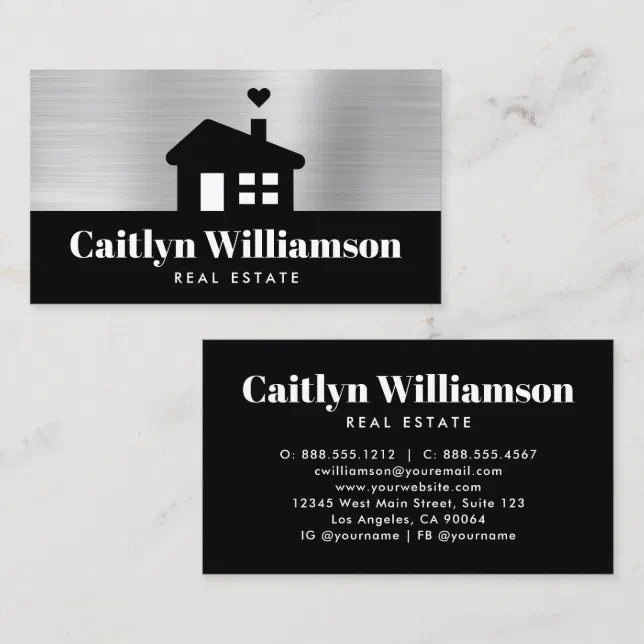 Real Estate Broker Professional Modern House Black Business Card | Zazzle