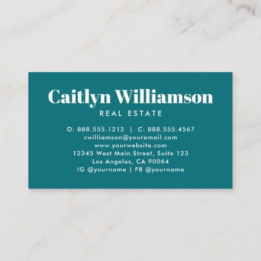 Real Estate Broker Professional Modern House Teal Business Card | Zazzle