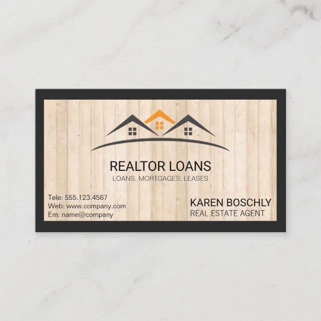 Real Estate | Buildings Icon | Wood Trim | Border Business Card | Zazzle