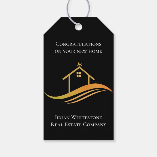 Real Estate Chic Black Gold House Custom Realtor Gift Tags | Zazzle