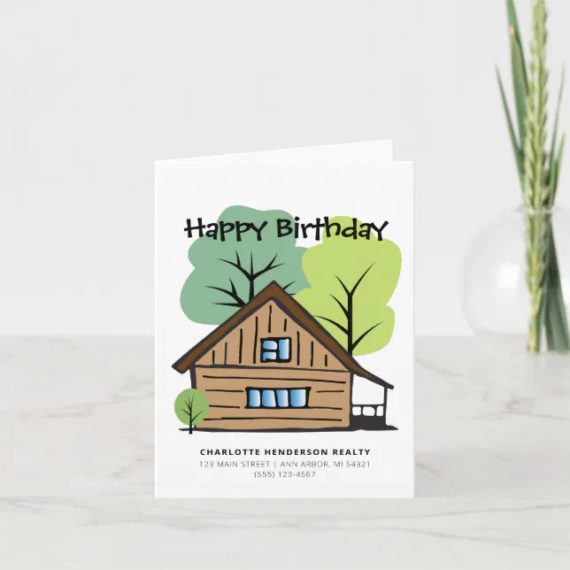 Real Estate Client Hand-Drawn Happy Birthday Card | Zazzle