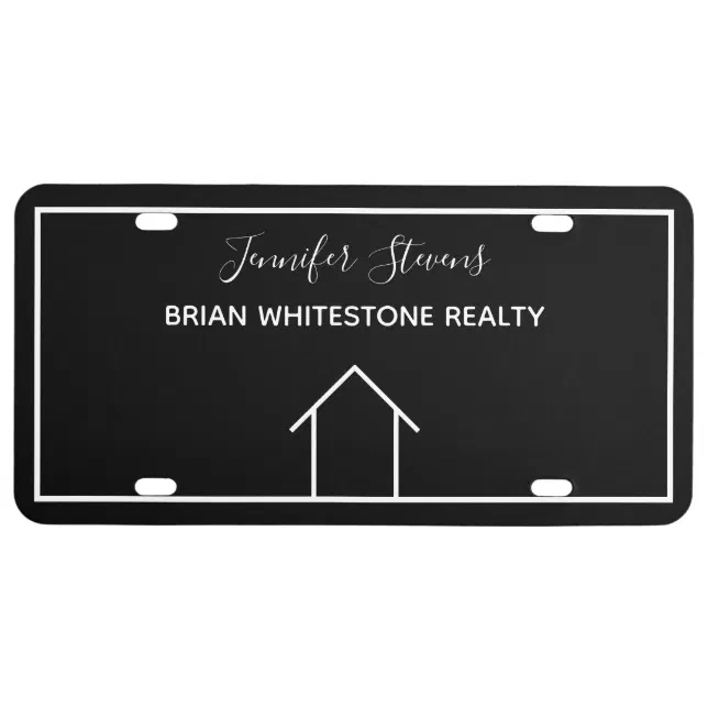 Real Estate Company Agent House Custom Black White License Plate | Zazzle