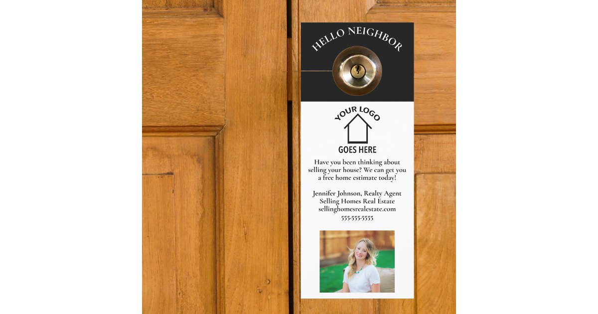 Real Estate Company Custom Logo Agent Marketing Door Hanger | Zazzle