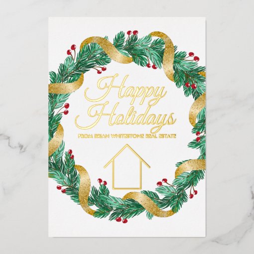 Real Estate Company Elegant Custom Christmas Gold Foil Holiday Card ...
