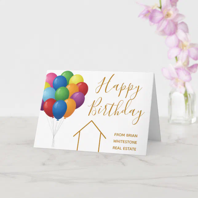 Real Estate Company Happy Birthday Balloons Custom Card | Zazzle