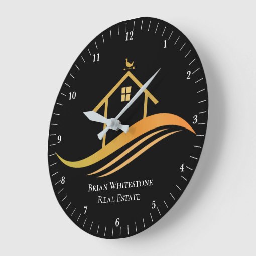 Real Estate Company Modern Chic Gold Black Office Large Clock | Zazzle