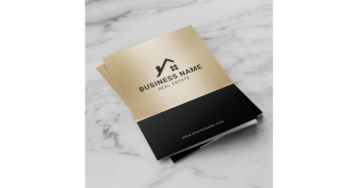 Real Estate Custom Logo Modern Gold Realtor Pocket Folder | Zazzle