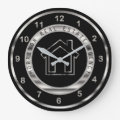 Real Estate Design in Silver and Black Large Clock | Zazzle