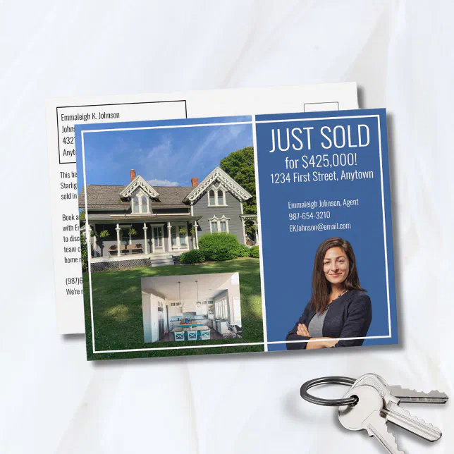 Real Estate Direct Mail Modern Blue 2 Picture Postcard | Zazzle