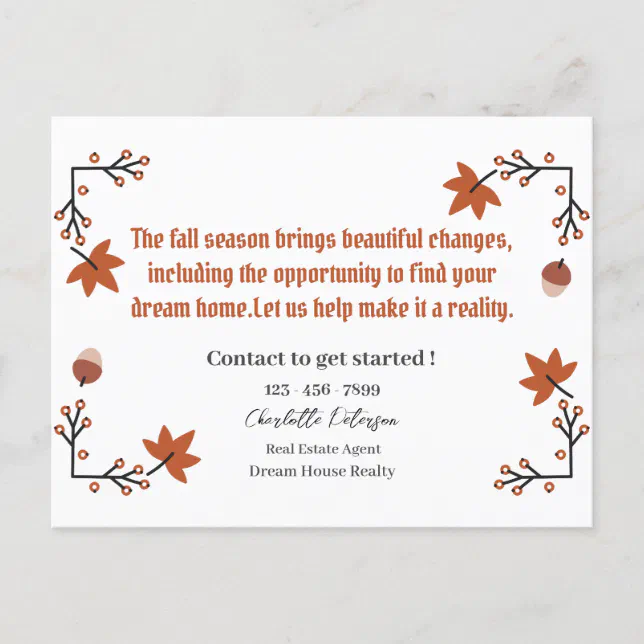 Real Estate Fall Farming Prospecting Postcard | Zazzle