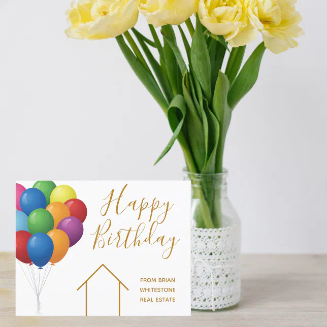 Real Estate Happy Birthday Balloons Elegant Gold Card | Zazzle