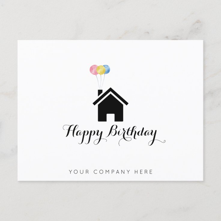 Real Estate Happy Birthday Balloons Postcard | Zazzle