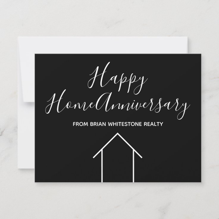 Real Estate Happy Home Anniversary Black Modern Card | Zazzle