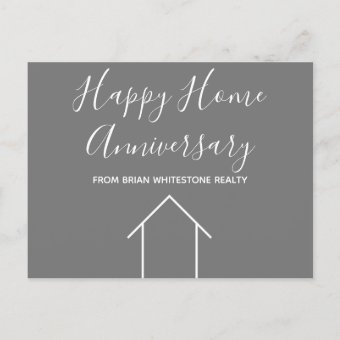 Real Estate Happy Home Anniversary Custom Grey Postcard | Zazzle