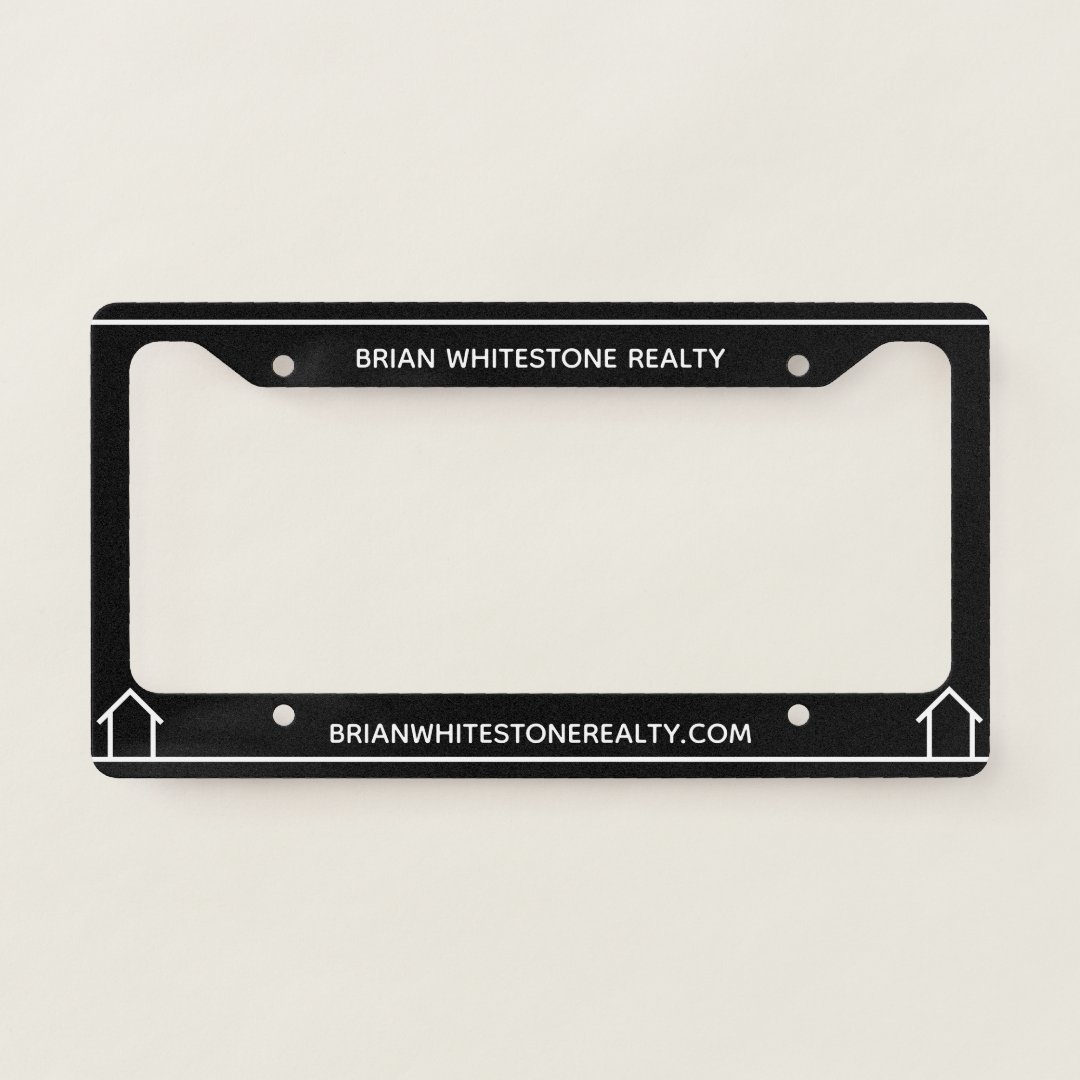 Real Estate House Black White Custom Realtor License Plate Frame | Zazzle
