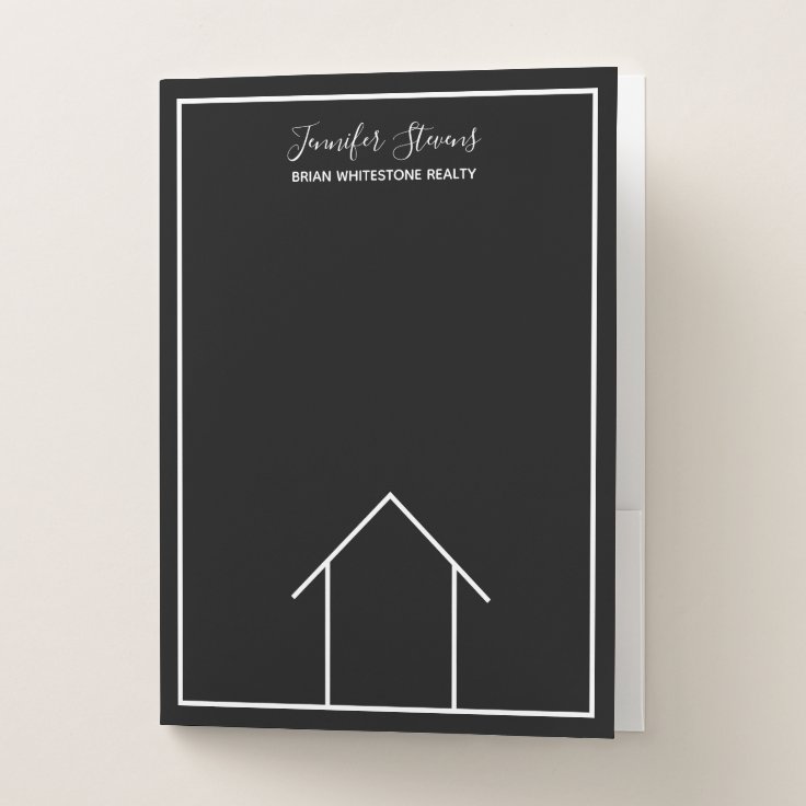 Real Estate House Black White Custom Realtor Pocket Folder | Zazzle