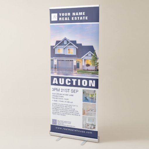 Real Estate House for Sale Auction Retractable Banner | Zazzle