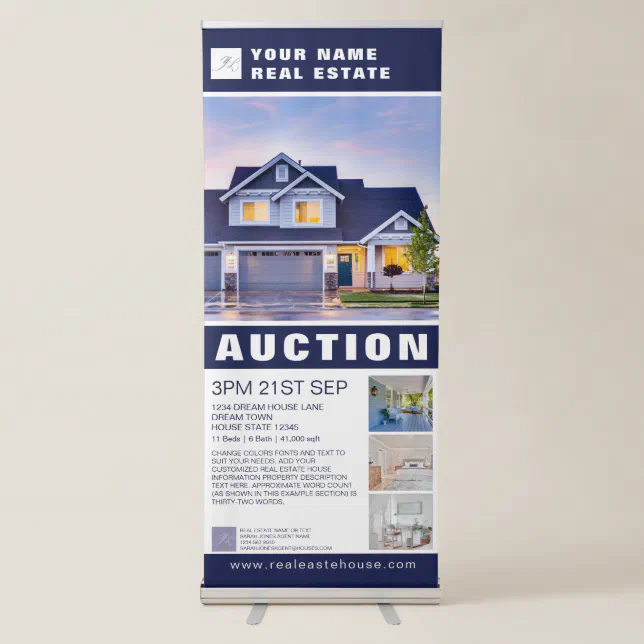 Real Estate House for Sale Auction Retractable Banner | Zazzle