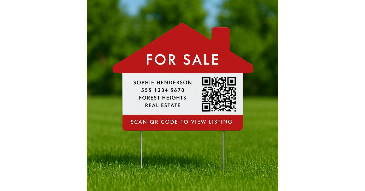 Real Estate | House For Sale QR Code Listing Red Sign | Zazzle