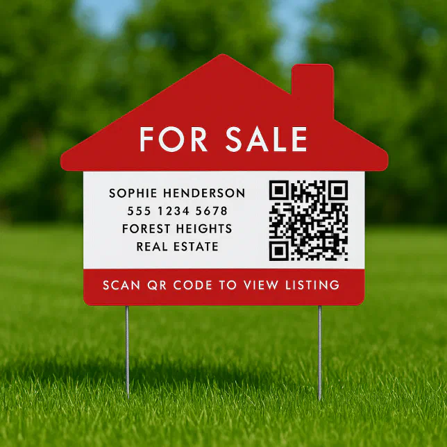 Real Estate | House For Sale QR Code Listing Red Sign | Zazzle