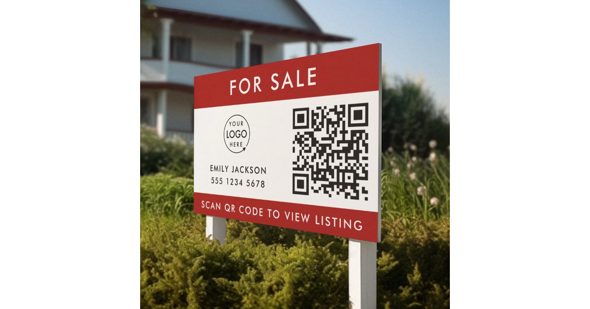 Real Estate | House For Sale QR Code Listing Red Sign | Zazzle
