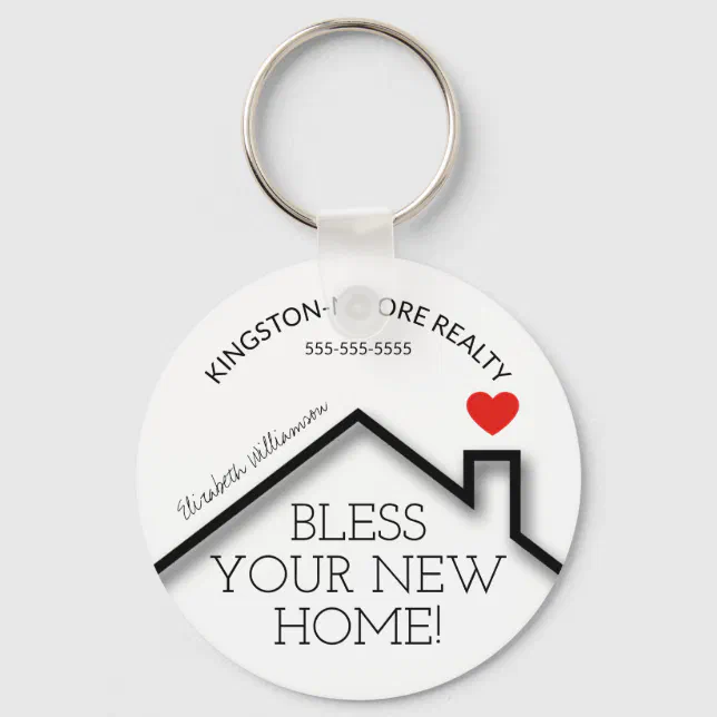Real Estate House Heart Custom Realtor Business Keychain | Zazzle