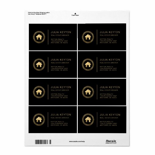 Real Estate House Logo Black Gold Shipping Label | Zazzle