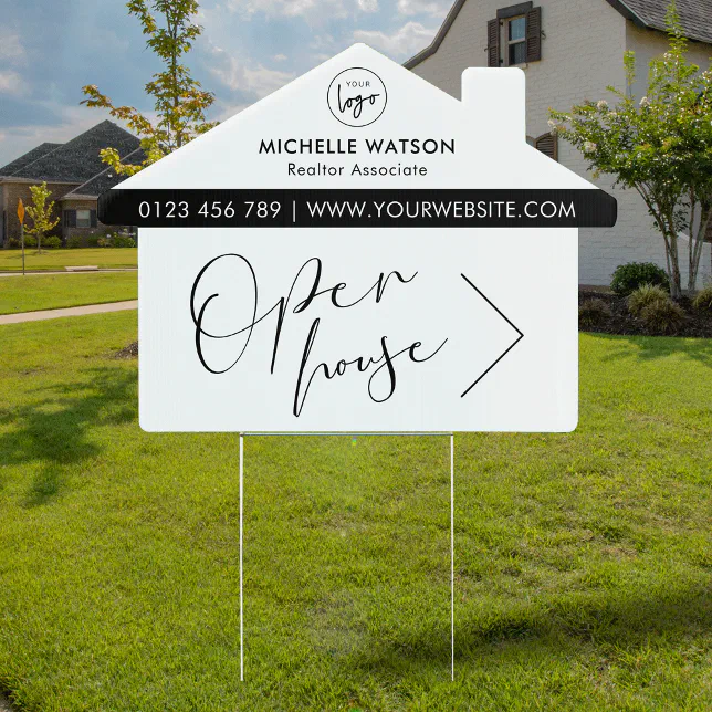 Real Estate Logo Open House For Sale Black & White Sign | Zazzle