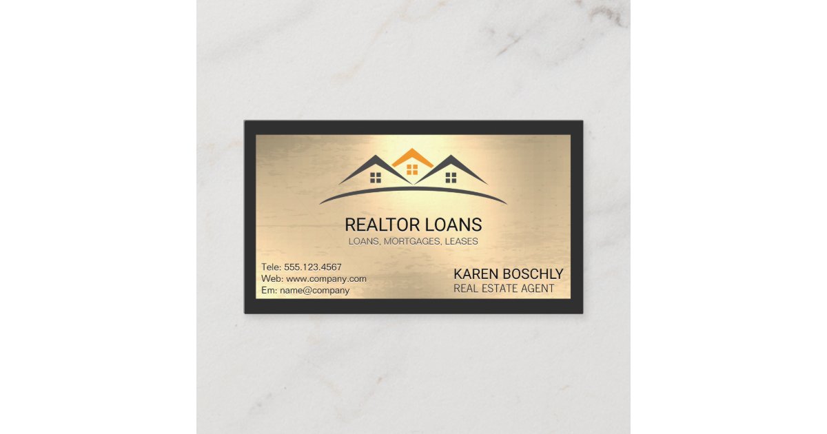 Real Estate | Metallic Background with Border Business Card | Zazzle