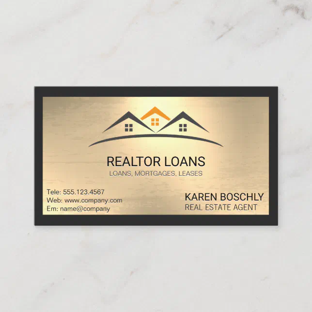 Real Estate | Metallic Background with Border Business Card | Zazzle