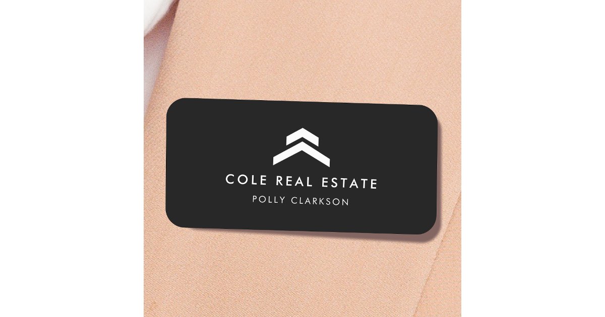Real Estate | Modern Black Listing Agent Realtor Name Tag | Zazzle