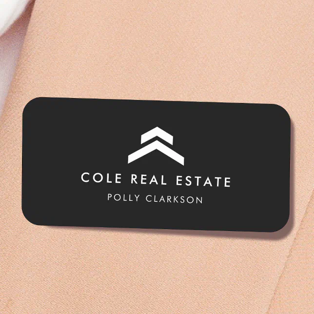 Real Estate | Modern Black Listing Agent Realtor Name Tag | Zazzle
