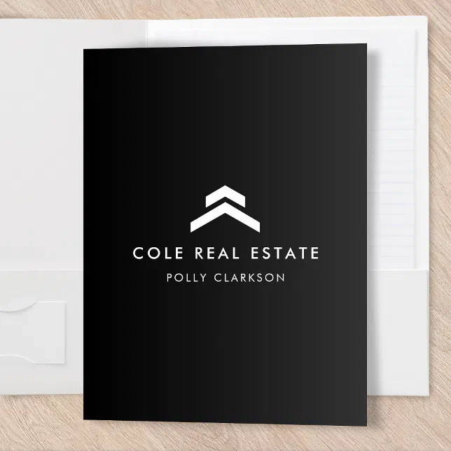 Real Estate | Modern Black Listing Agent Realtor Pocket Folder | Zazzle
