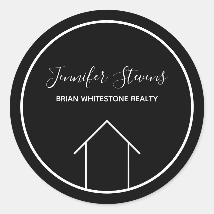 Real Estate Modern Black White Custom House Classic Round Sticker ...