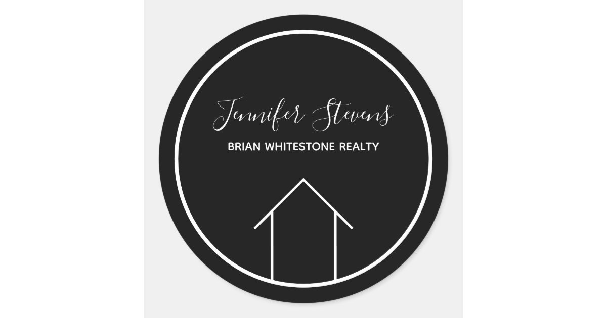 Real Estate Modern Black White Custom House Classic Round Sticker | Zazzle