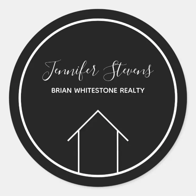 Real Estate Modern Black White Custom House Classic Round Sticker | Zazzle