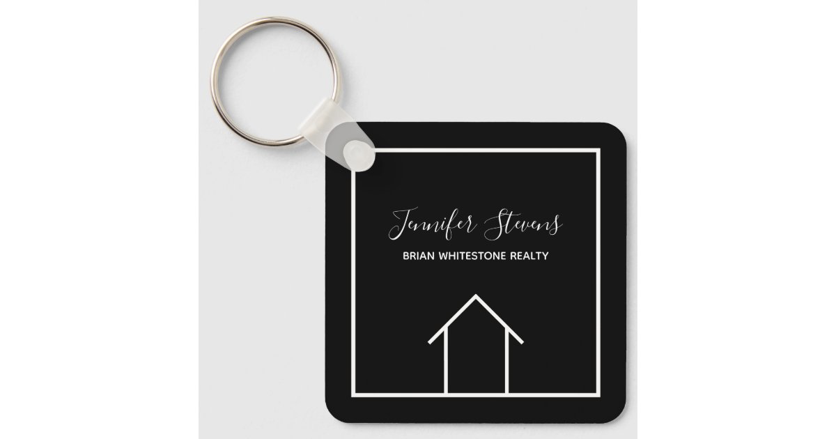 Real Estate Modern Black White Custom Open House Keychain | Zazzle