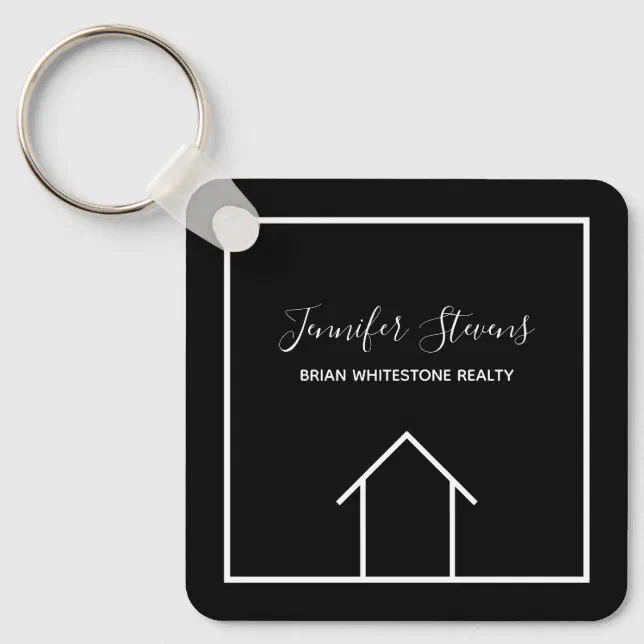 Real Estate Modern Black White Custom Open House Keychain | Zazzle