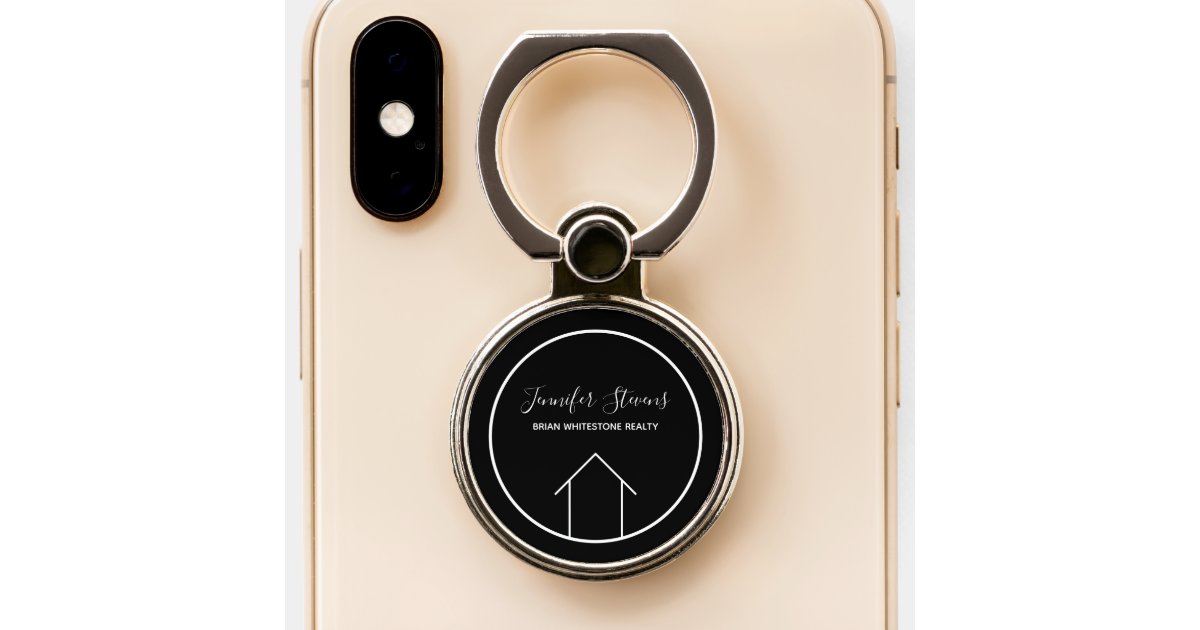 Real Estate Modern Black White Custom Realtor Phone Ring Stand | Zazzle