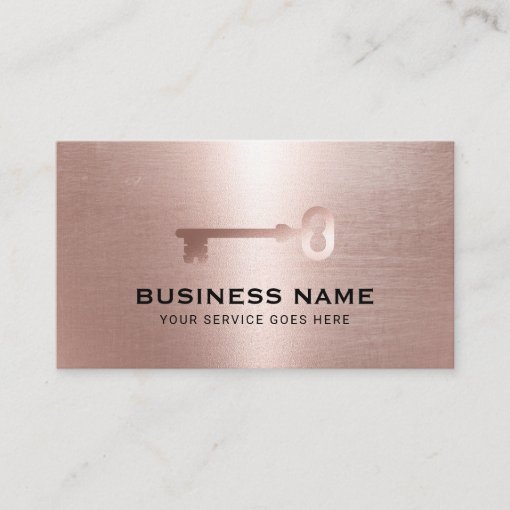 Real Estate Modern Rose Gold Key Realtor Business Card | Zazzle