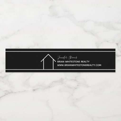 Real Estate Open House Chic Black Custom Realtor Water Bottle Label ...