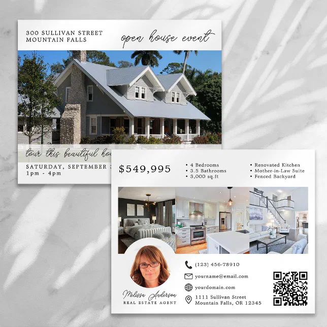 Real Estate Open House Invites Photos QR Code Flyer | Zazzle