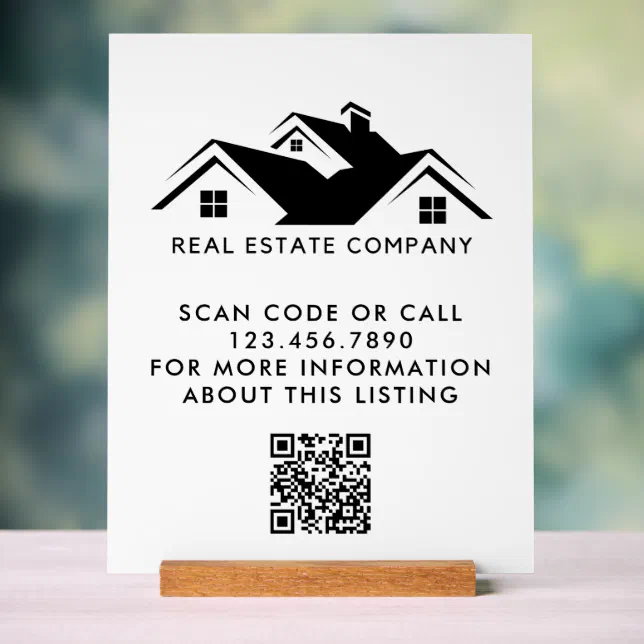 Real Estate Open House Logo Custom QR Code Acrylic Sign | Zazzle